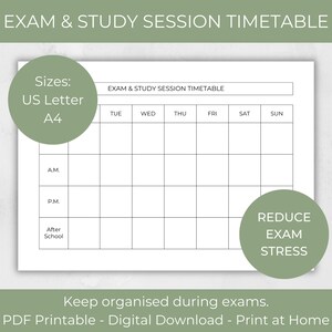 Exam Study Timetable, Printable Timetable Planner, Time Table Schedule ...