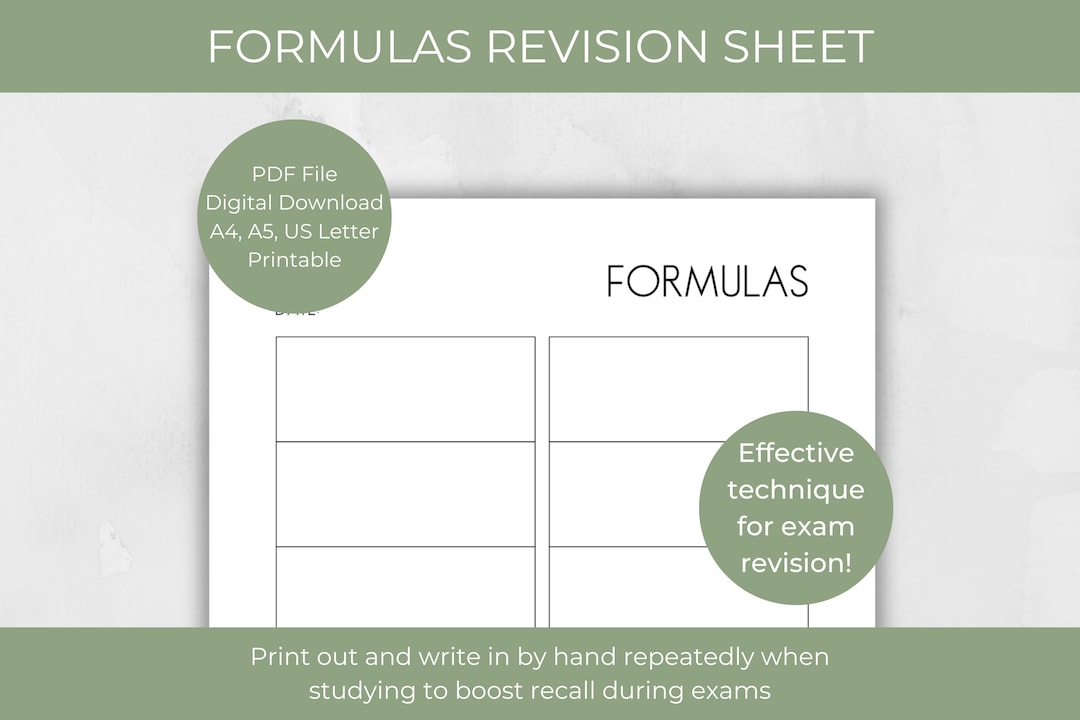 Formulas Printable Revision Sheet, GCSE Exam Study Help for Revising ...