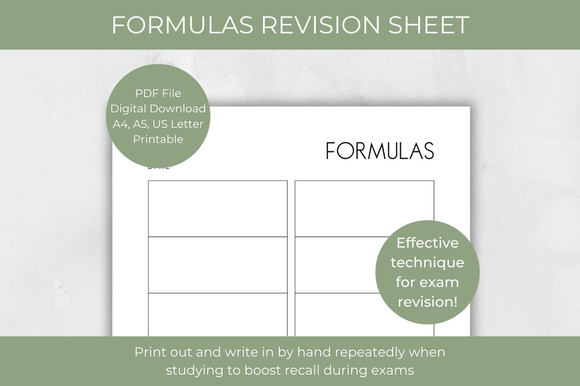 Formulas Printable Revision Sheet, GCSE Exam Study Help for Revising ...