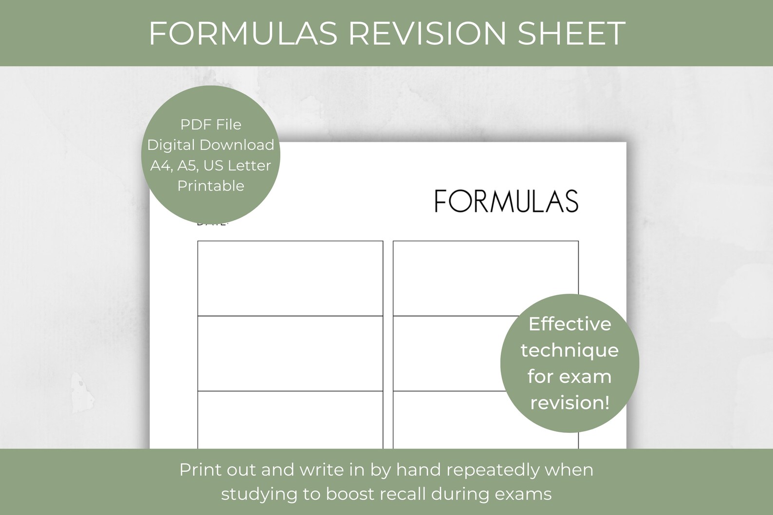 Formulas Printable Revision Sheet, GCSE Exam Study Help for Revising ...