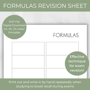 Formulas Printable Revision Sheet, GCSE Exam Study Help for Revising ...