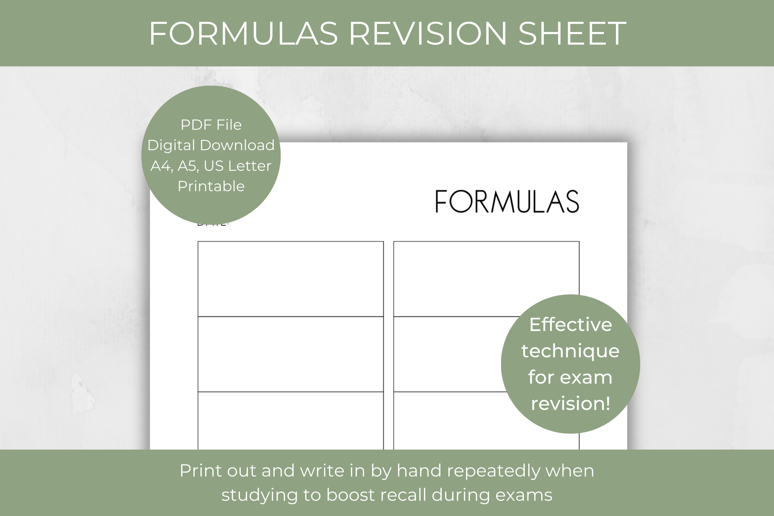 Formulas Printable Revision Sheet, GCSE Exam Study Help for Revising ...
