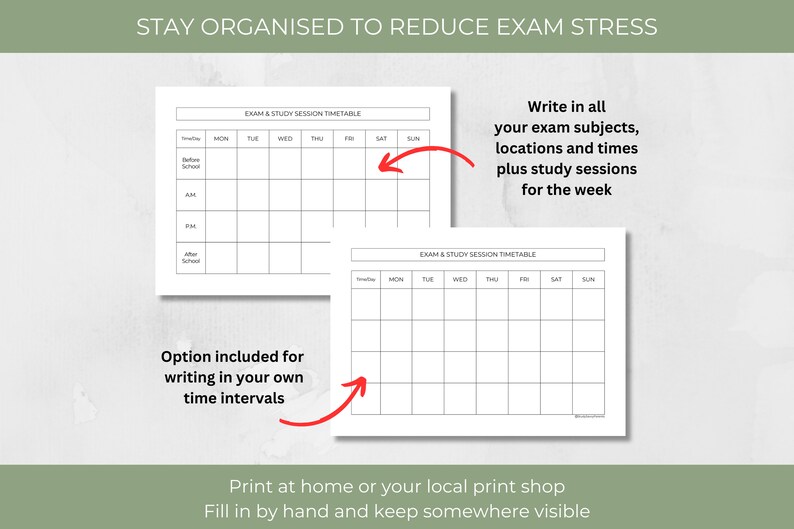 Exam Printable Timetable Planner, Time Table Schedule Student Weekly ...