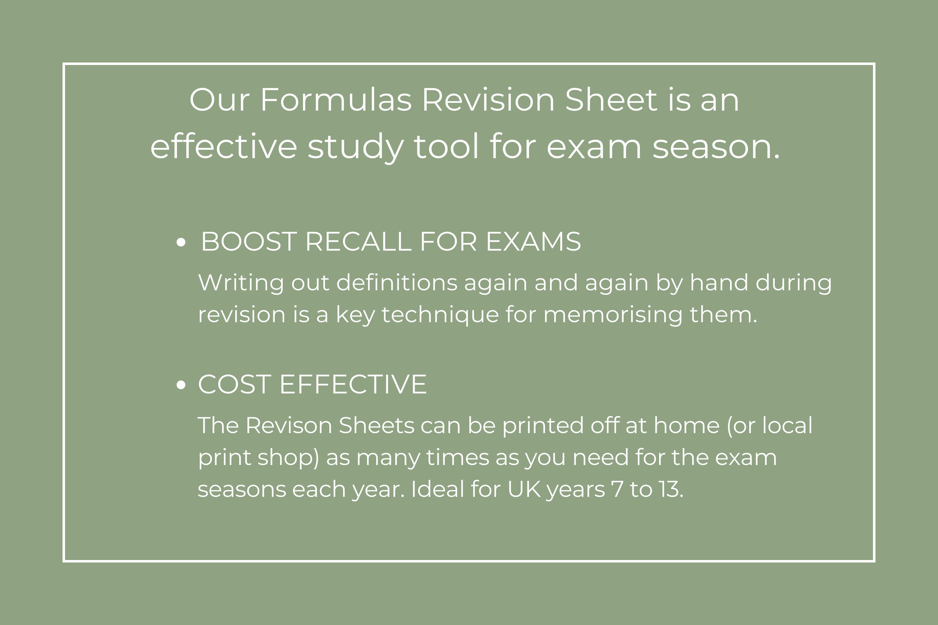 Formulas Revision Sheet, Student Printable, PDF Digital Download ...