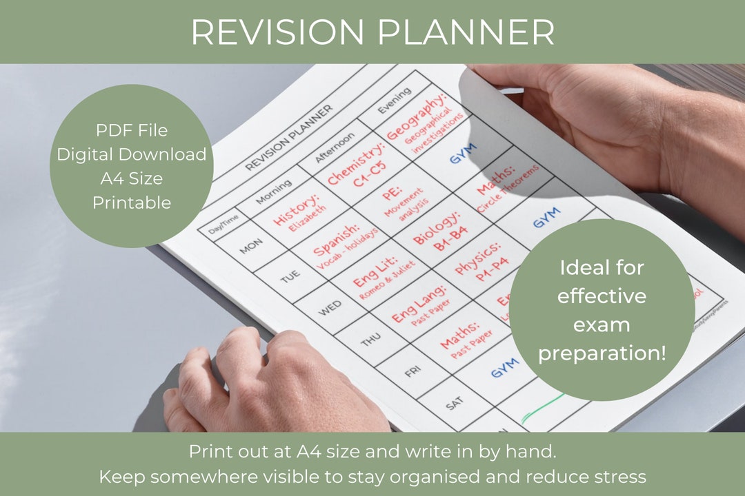 Revision Planner Study Planner Student Printable Study - Etsy