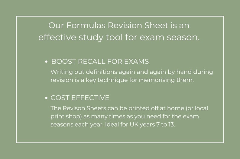 Formulas, Revision Planner, Study Planner, Student Printable, PDF ...