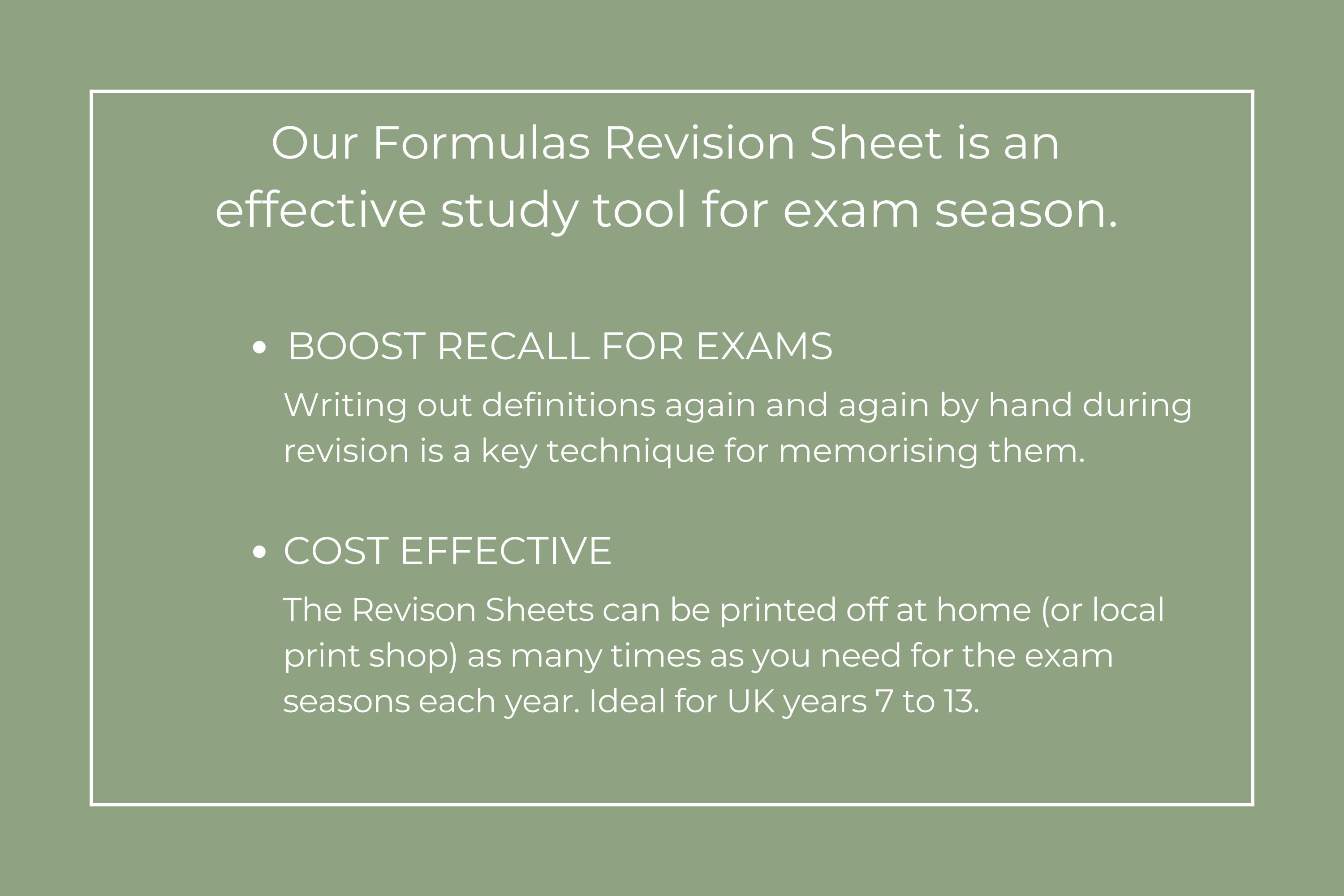Formulas, Revision Planner, Study Planner, Student Printable, PDF ...