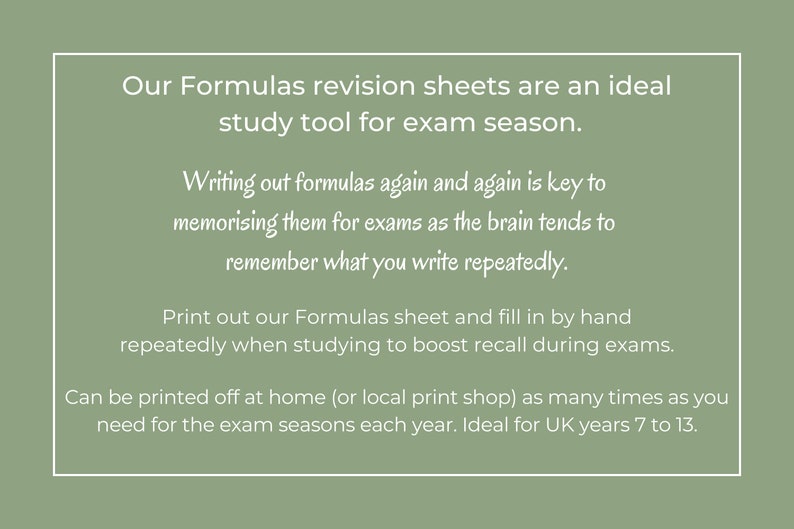 Formulas Revision Planner Study Planner Student Printable - Etsy