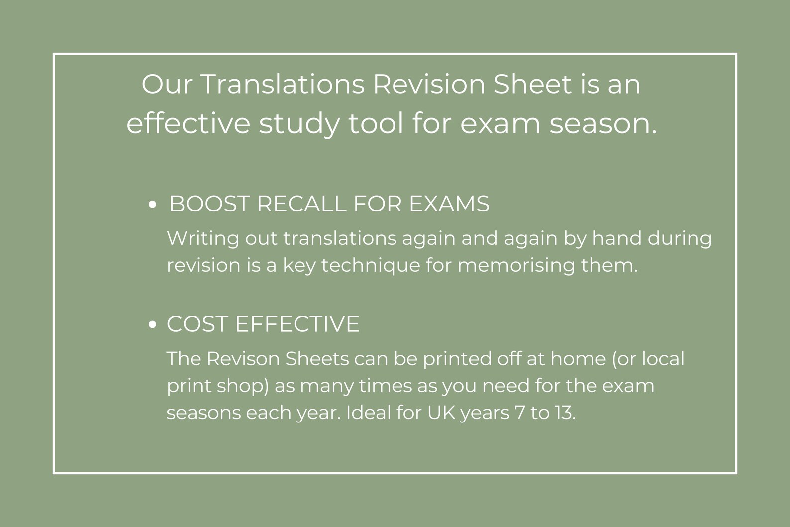 Translations Phrases Revision Sheet, Student Printable Revision ...