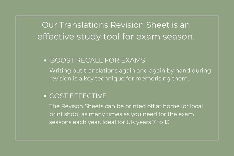 Translations Phrases Revision Sheet, Student Printable Revision ...