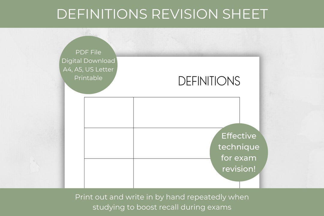 Definitions Revision Sheet, GCSE Exam Study Help for Revising, PDF ...