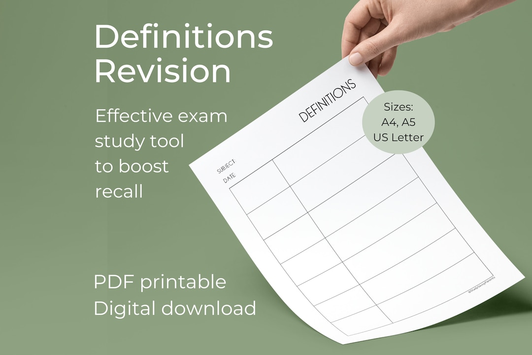Definitions Printable Revision Sheet, GCSE Exam Study Help for Revising ...