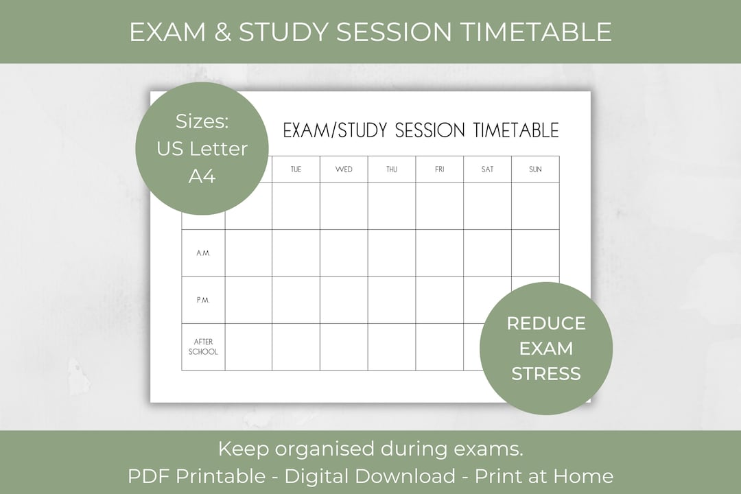 Exam Study Timetable, Printable Timetable Planner, Time Table Schedule, Student Weekly Planner ...