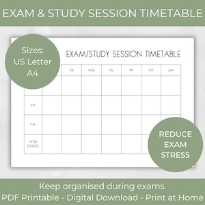 Exam Study Timetable, Printable Timetable Planner, Time Table Schedule ...