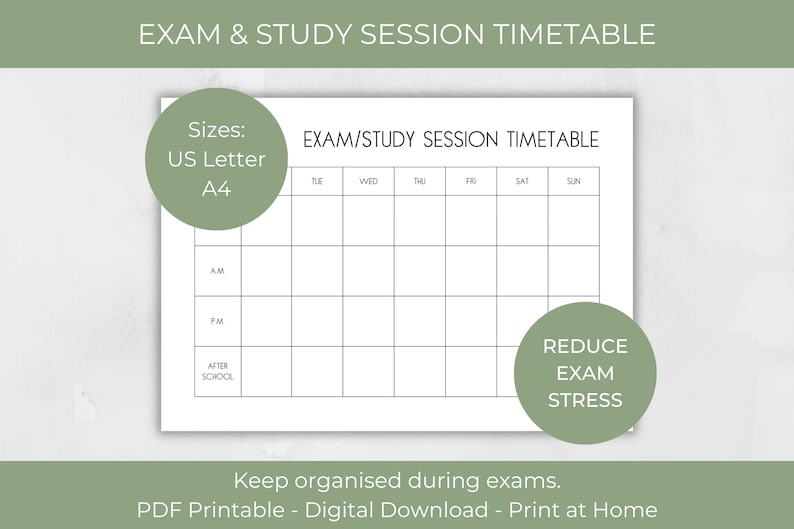 Exam Study Timetable, Printable Timetable Planner, Time Table Schedule ...