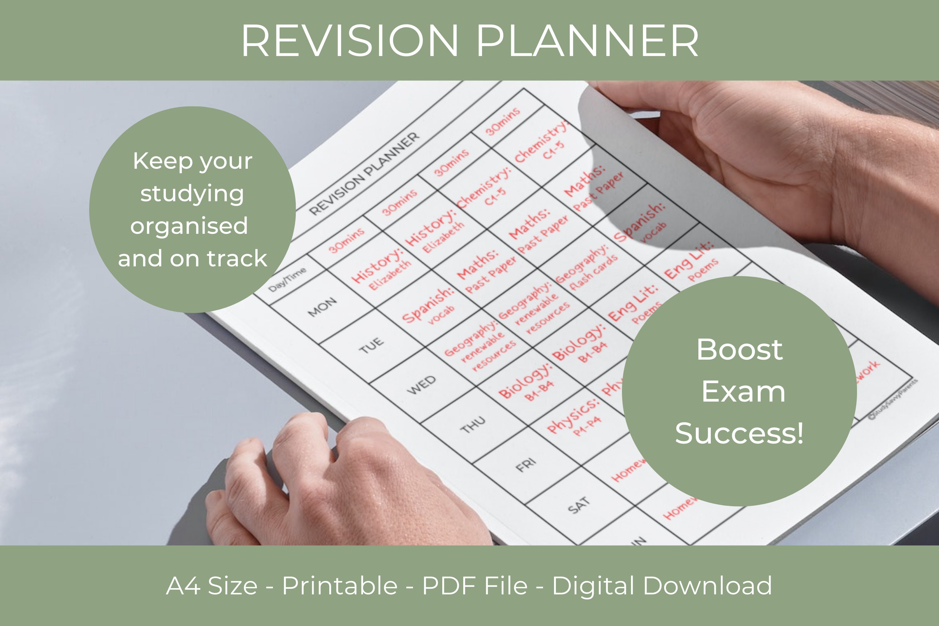 Revision Planner Study Planner Student Printable Study - Etsy