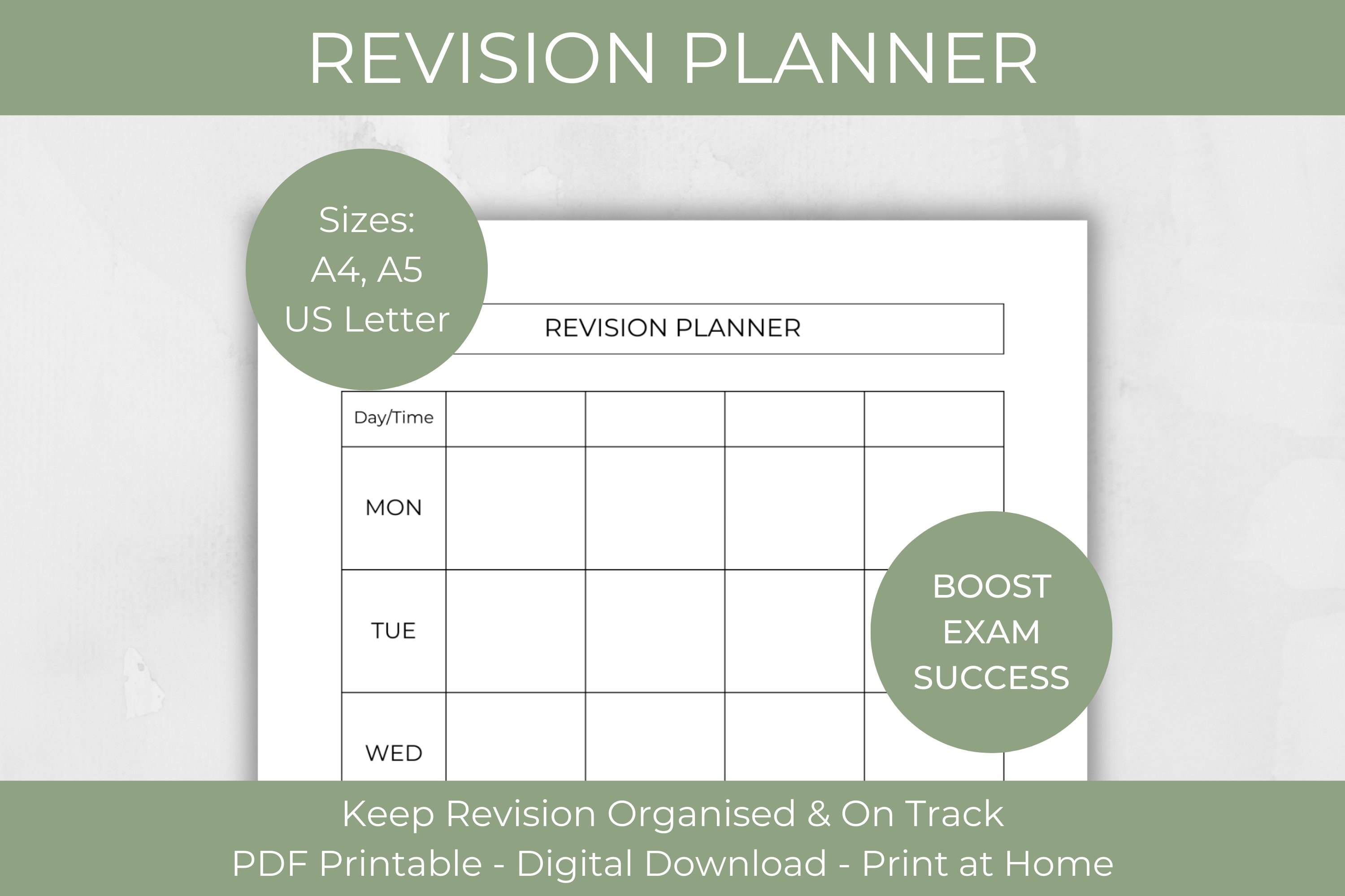 Revision Planner, Study Planner, Student Printable, Study Timetable, A4 ...
