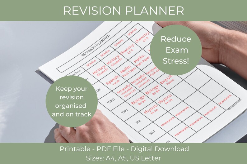 Revision Planner, Study Planner, Student Printable, Study Timetable, A4 ...
