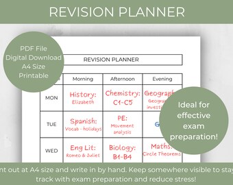 Exam Revision Planner Fillable Printable PDF Student - Etsy