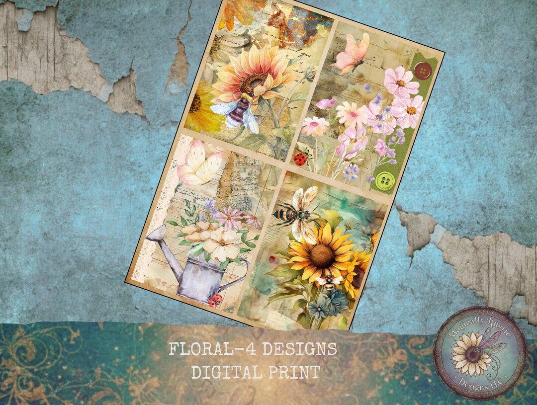 Floral Design Sheet Digital Print: DIY Craft Prints, Decoupage Prints ...