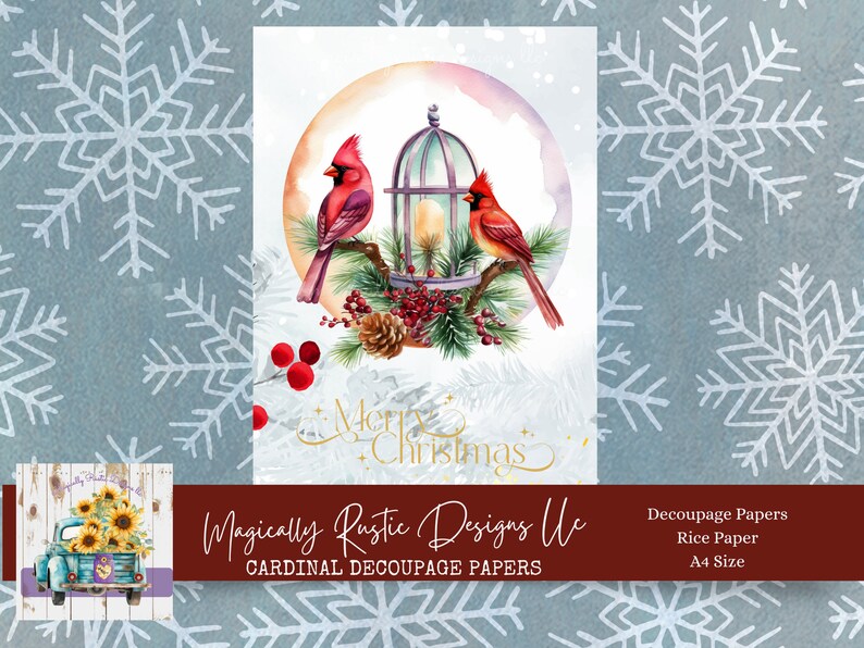 Cardinal Decoupage Rice Paper: Holiday DIY Crafts (A4 Sheet 8.29x11.69 ...