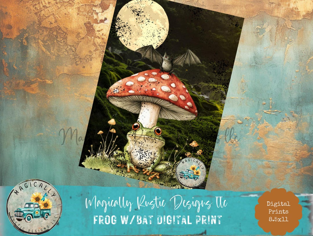 Frog With Bat Digital Print: DIY Craft Prints, Decoupage Prints - Etsy