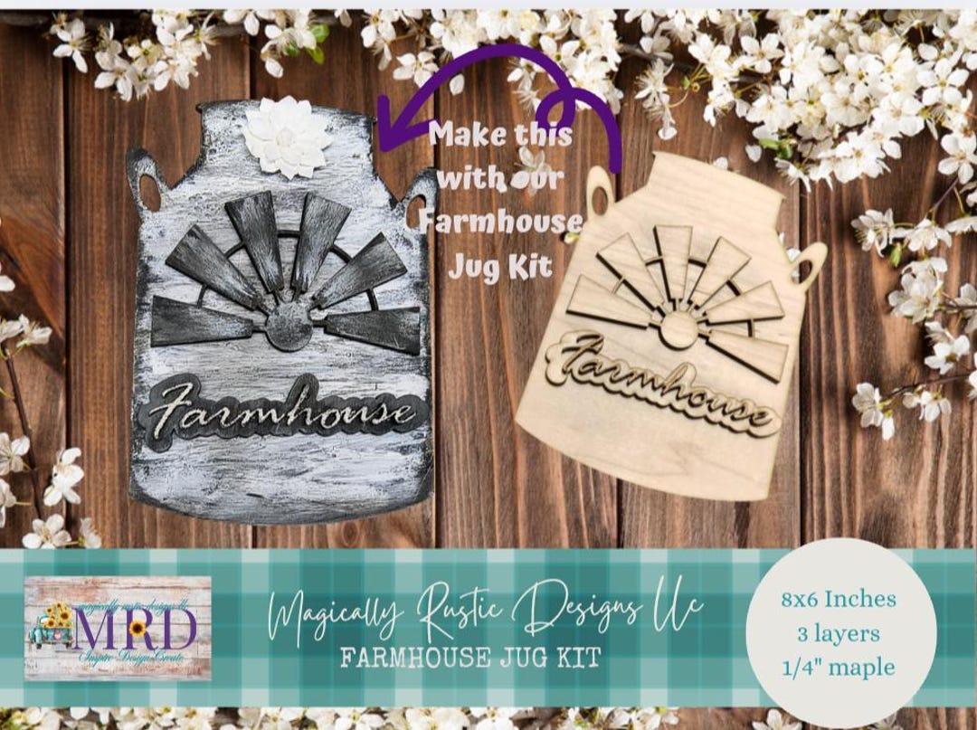 Farmhouse Jug Kit, Farmhouse Decor, DIY Farmhouse Kit, Unfinished Wood ...