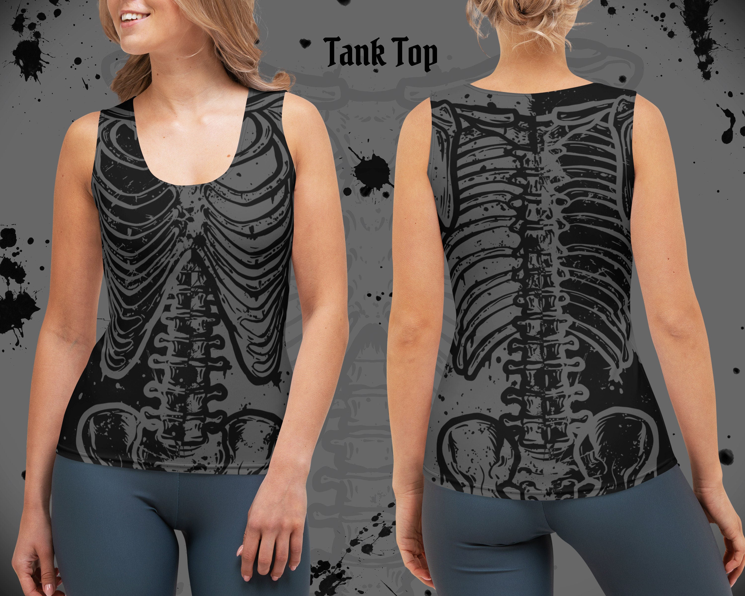 Grey Skeleton Tank Top Halloween Shirt Spooky Top Gothic Shirt Goth ...
