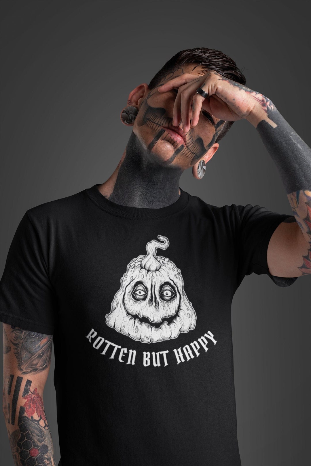 Rotten but Happy Shirt - Gothic Shirt Spooky Pumpkin Halloween Shirt ...