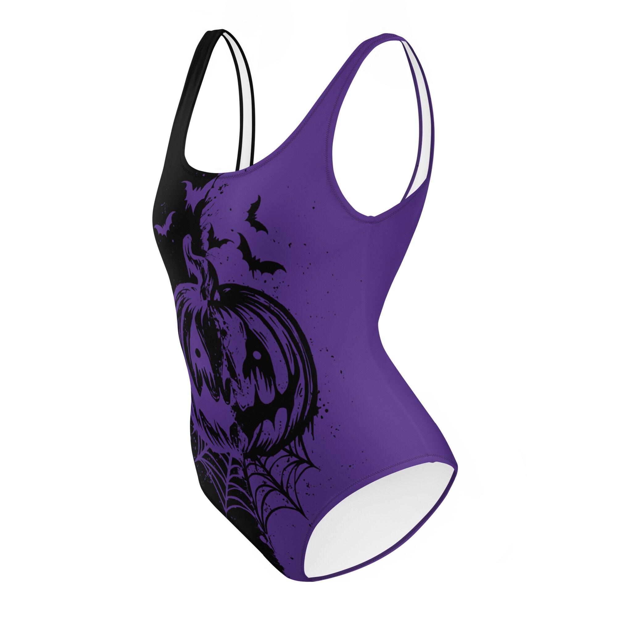 Purple Jack'o'lantern Swimsuit Gothic Swimwear Halloween Spiderwebs ...