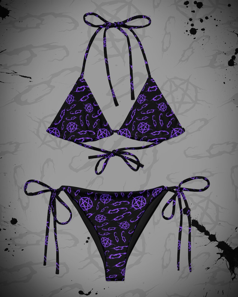666 Bikini gótico String Bikini Beach Goth Ropa Reciclado Bikini ...