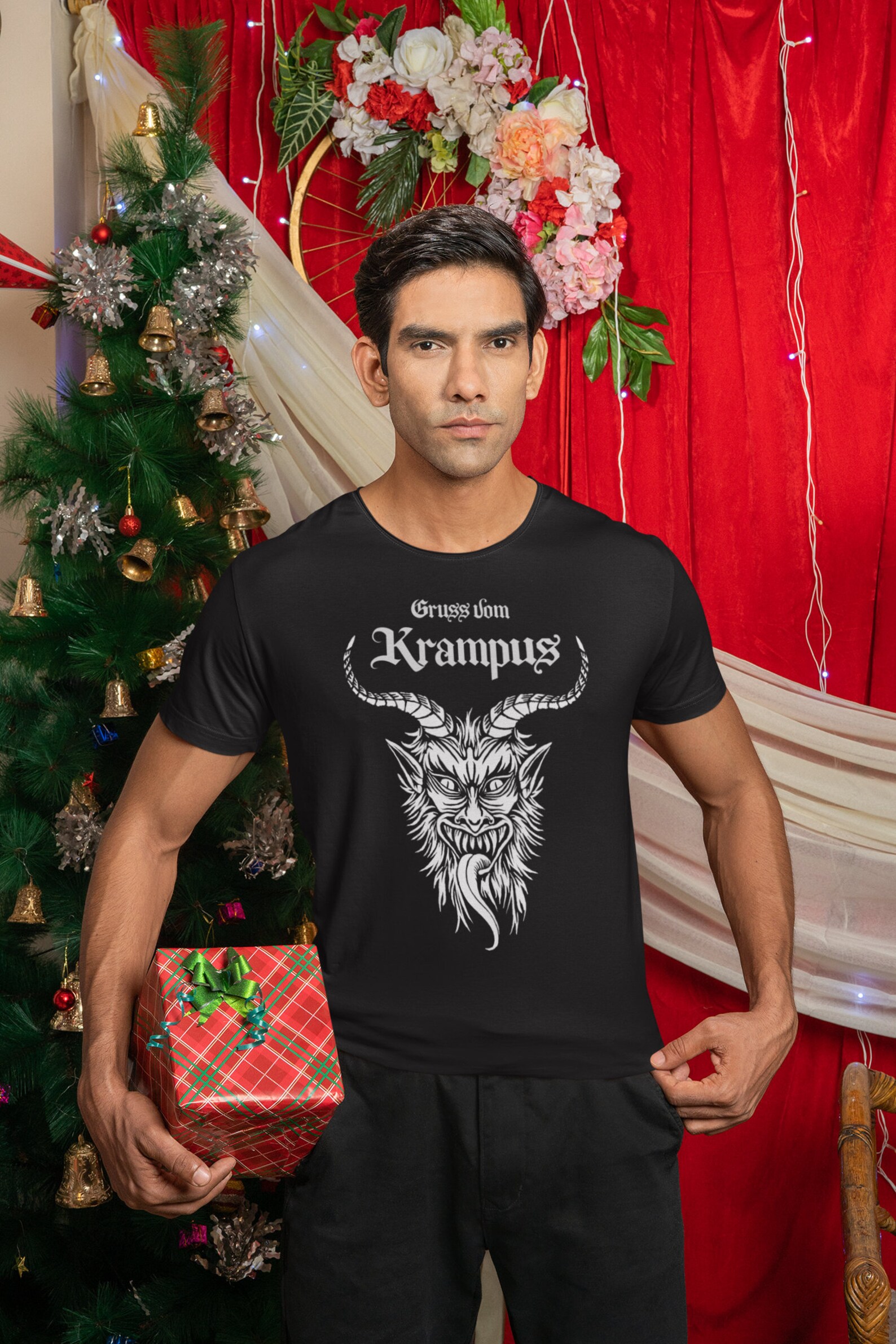 Krampus T-shirt Gruss Vom Krampus Tshirt Black Horror Christmas Shirt ...