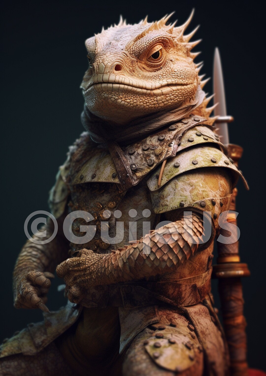 Digital Prints Samurai Set, Lizard as a Funny Samurai Character ...