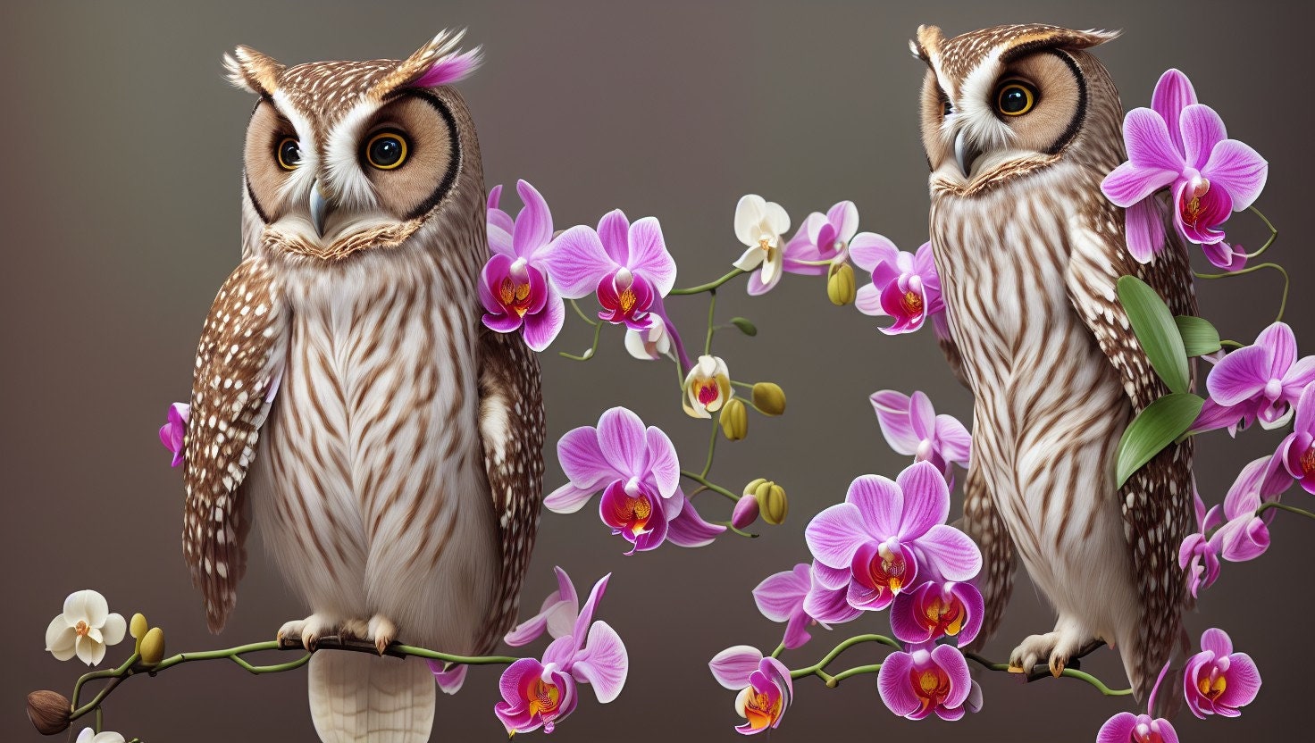 Digital Prints Flower Set Owls and Orchids | AI, Digital Image, Artwork ...
