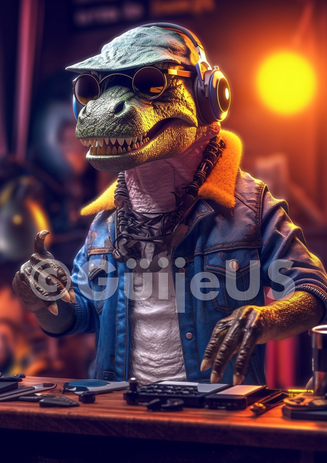 Digital Prints Dino, T-rex as a Funny DJ Character. Vol.1 / Gift for ...