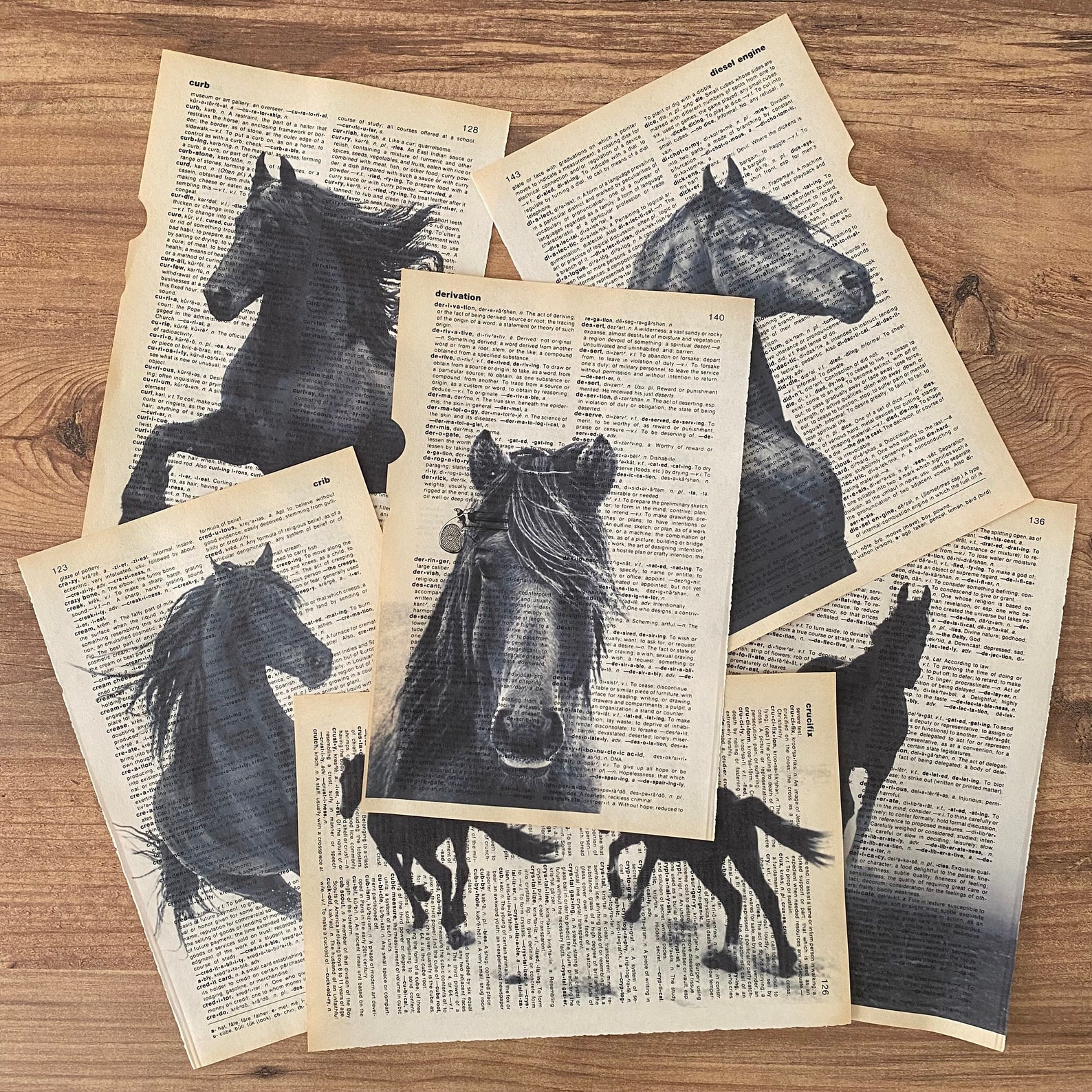 Set of 6 Horse Dictionary Print, Vintage Book Print, Horse Wall Art ...