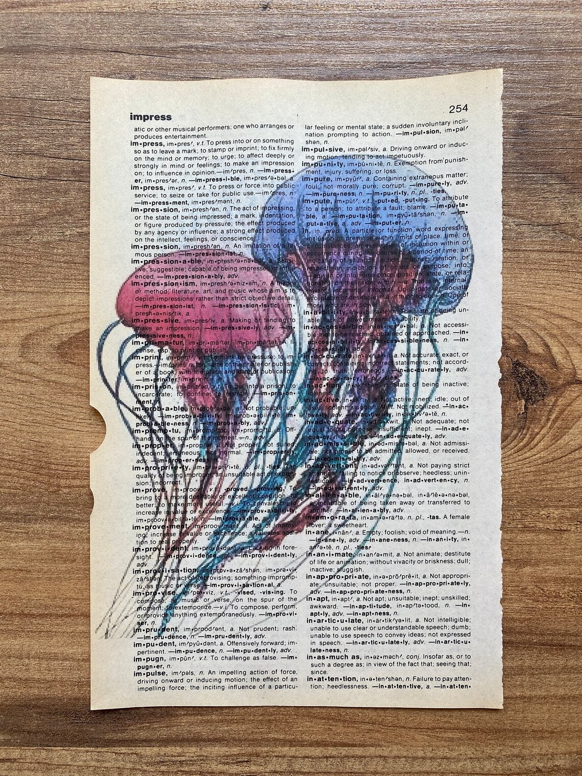 Set of 5 Artprints on Old Dictionary Page, Jellyfish Print, Nursery ...
