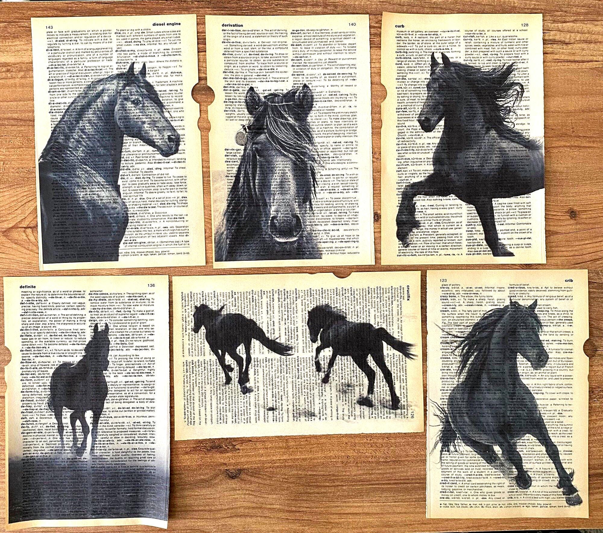 Set of 6 Horse Dictionary Print, Vintage Book Print, Horse Wall Art ...