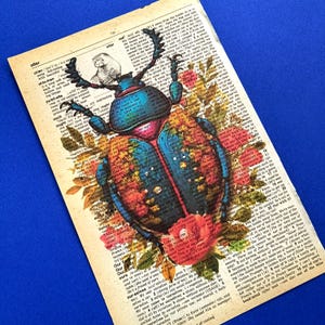Set of 6 Floral Bugs, Vintage Decor, Beatle Print, Botanical Floral ...