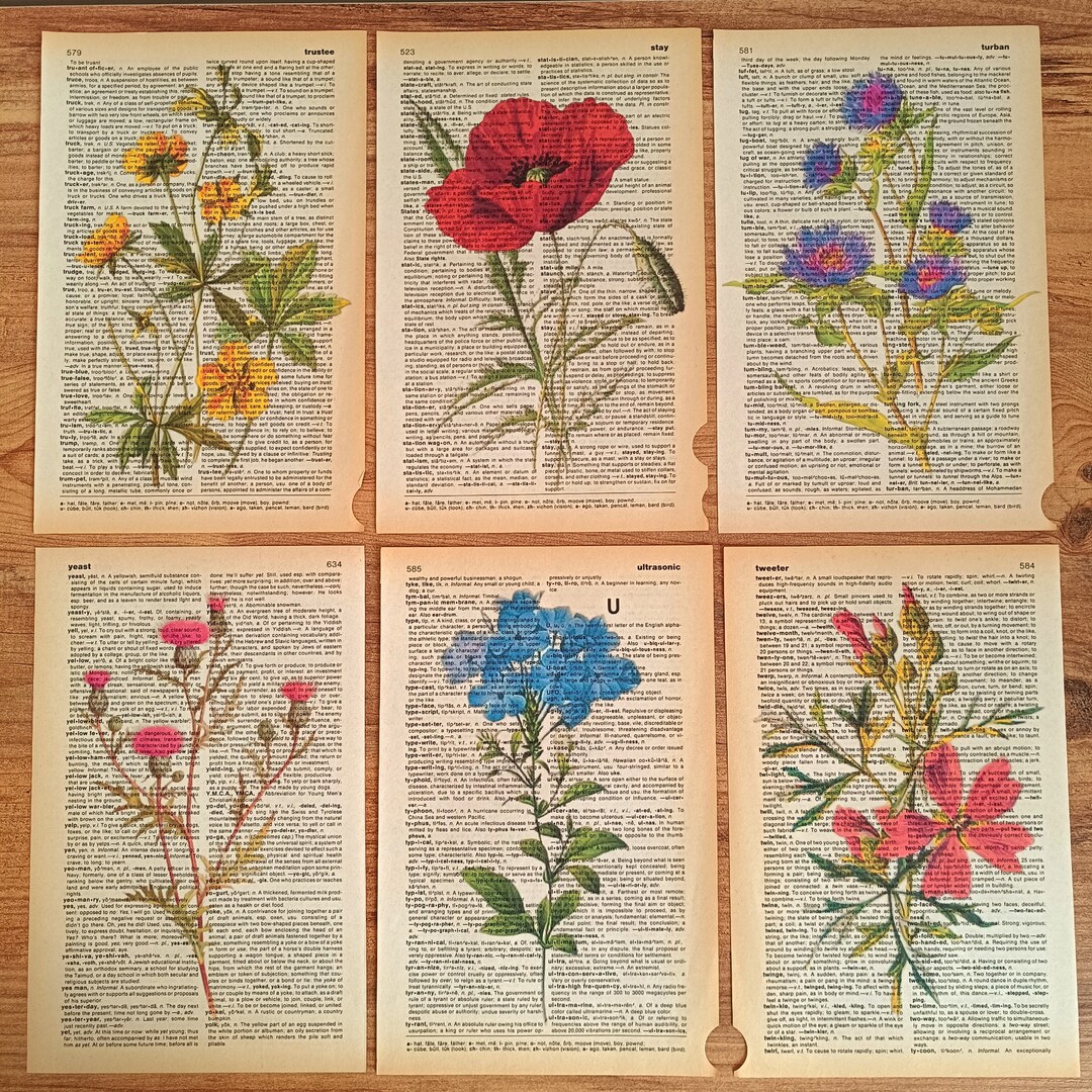 Set of 6 Wildlower Theme, Flower Print, Flower Line Art, Antique ...