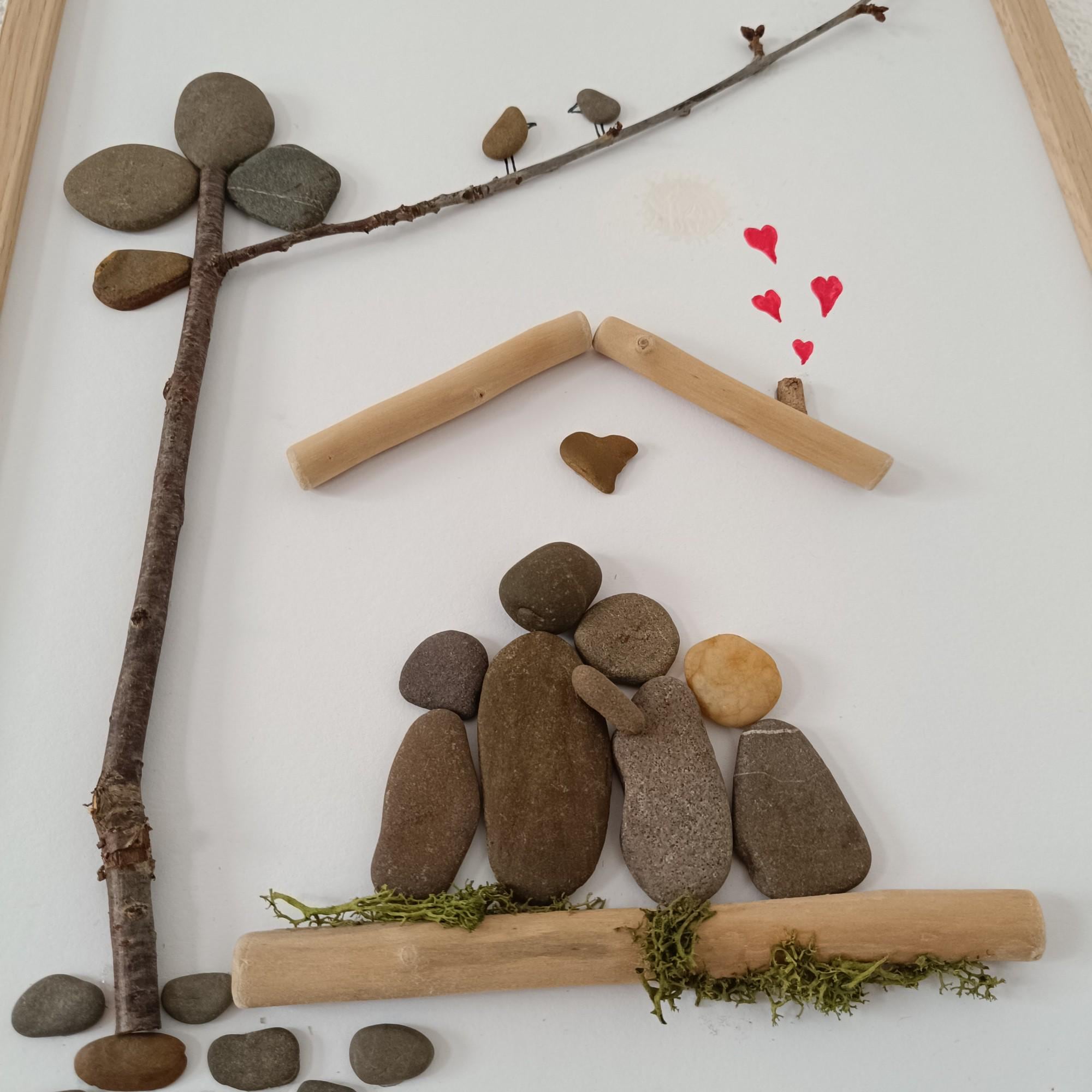 Personalized Pebble Art Family Portrait – Custom Family Name Stone ...