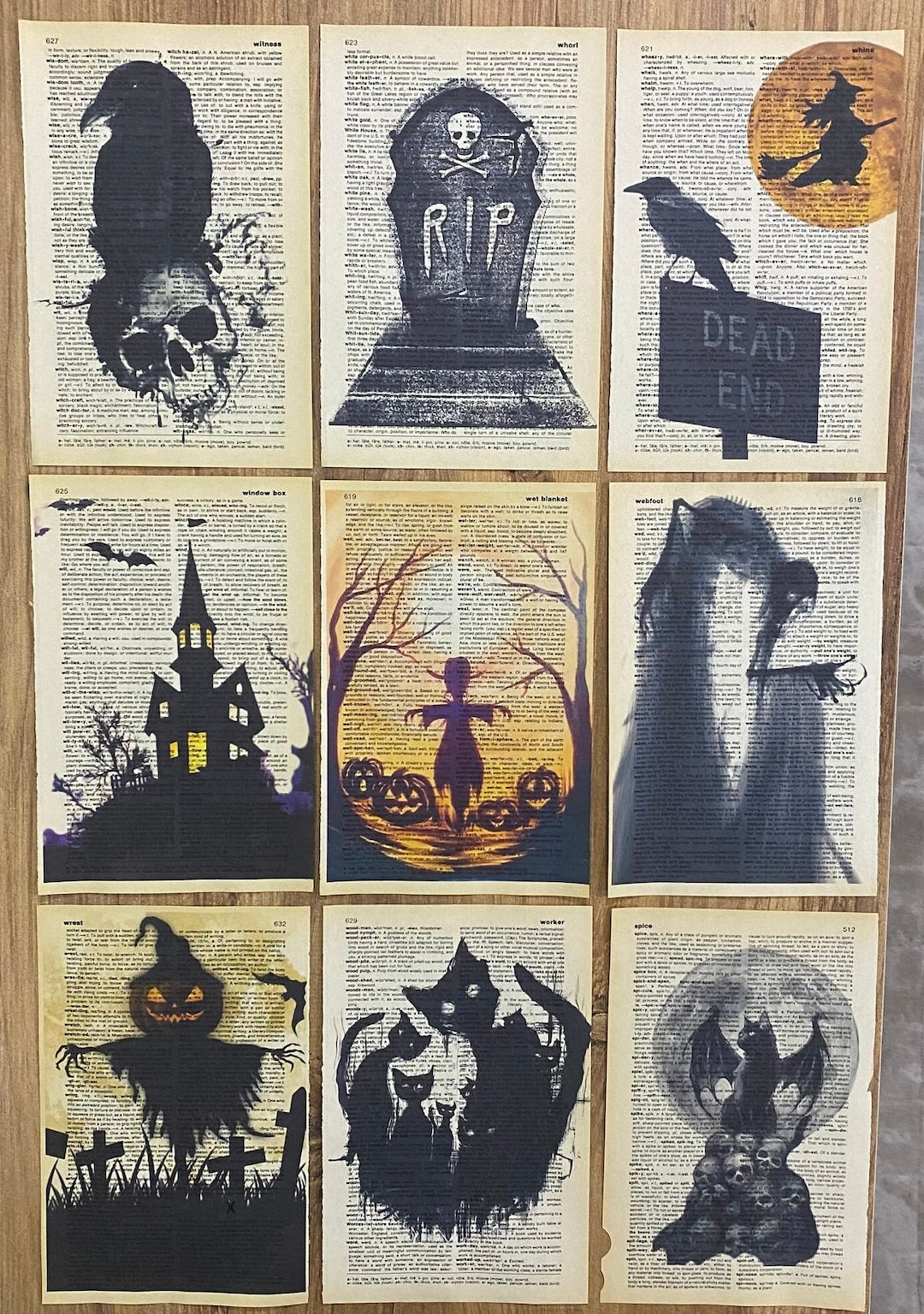 Set of 9 Halloween Theme Print Vintage Dictionary Page, Halloween ...