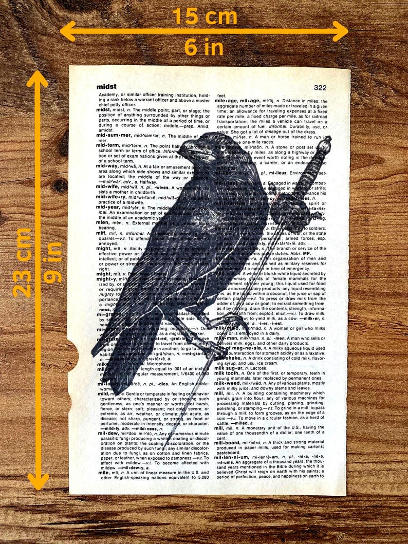 Set of 5 Raven Dictionary Prints, Gothic Dark Academia Wall Art ...