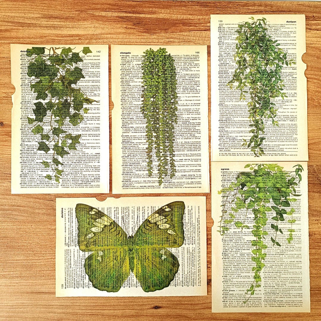 Vintage Green Floral Dictionary Print Boho Wall Art Green Leaves Flower ...