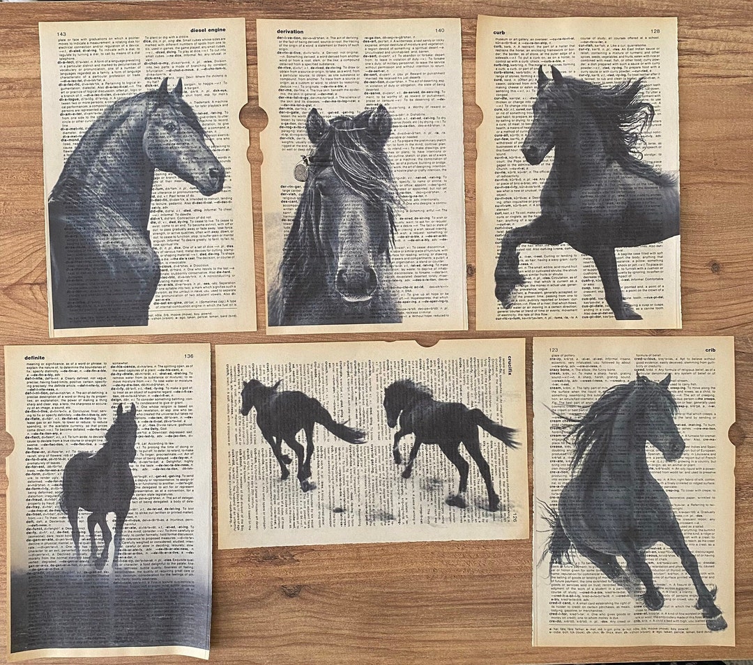 Set of 6 Horse Dictionary Print, Vintage Book Print, Horse Wall Art ...
