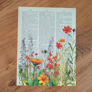 Set of 4 Vintage Dictionary Print, Wildflower Boho Nursery Decor ...