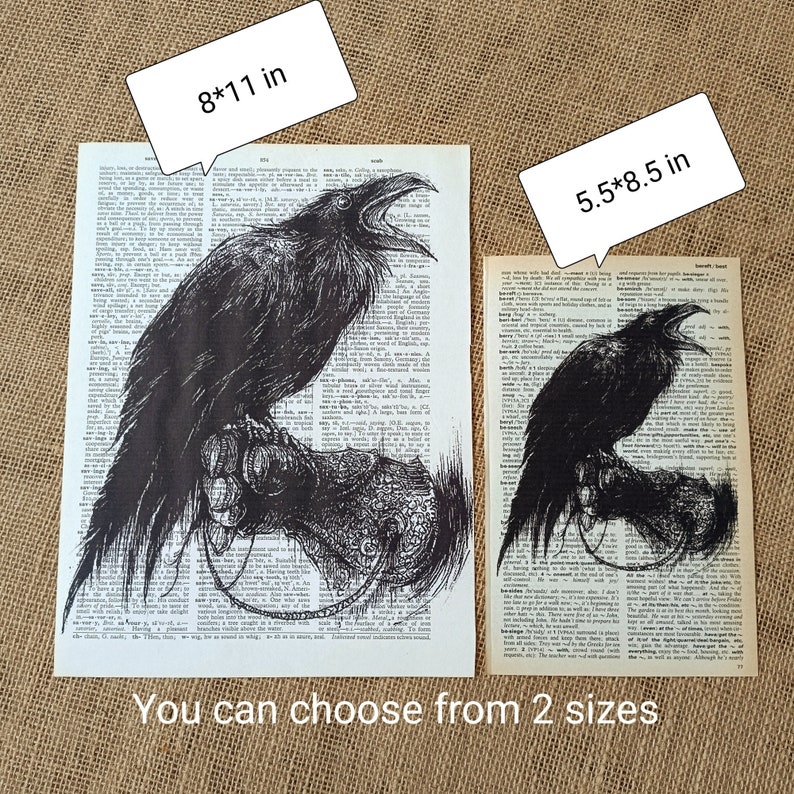 Raven Print Set, Crow Poster, Crow Theme on Book Pages, Romantic ...