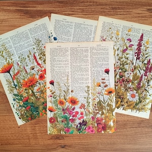 Set of 4 Vintage Dictionary Print, Wildflower Boho Nursery Decor ...