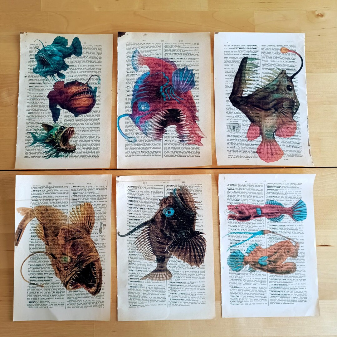 Angler Fish Art Print Set – 6-piece Deep Sea Illustration | Nautical ...