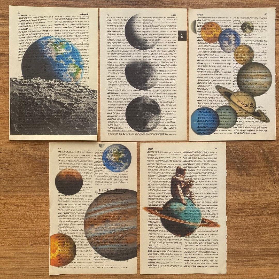 Dictionary Art; Solar System, Moon Phases, Educational Poster, Nursery Decor, Planets, Moon ...